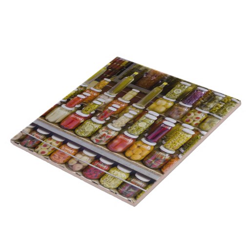 Display of pickled fruits and vegetables. tile | Zazzle