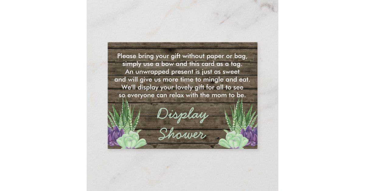 Display Shower Poem Gift Tag Rustic Succulents Enclosure Card | Zazzle