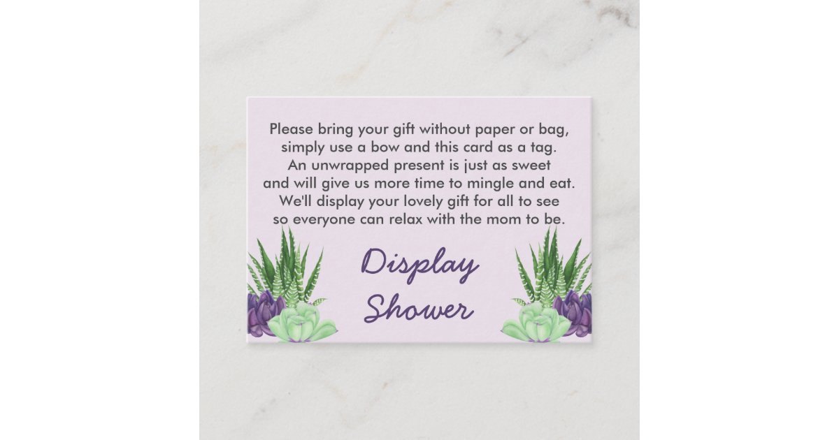 Display Shower Poem Gift Tag Watercolor Succulents Enclosure Card | Zazzle