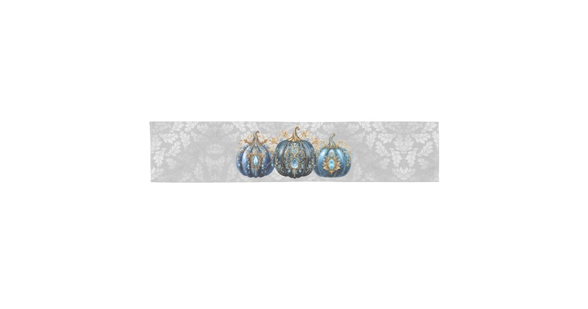 Disposable Beautiful bejeweled blue pumpkin Short Table Runner | Zazzle