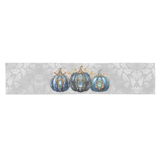 Disposable Beautiful bejeweled blue pumpkin Short Table Runner | Zazzle