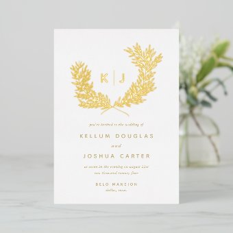 Distinguished Monogram Wedding Gold Foil Invitation | Zazzle