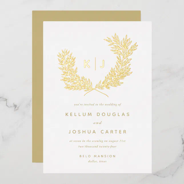 Distinguished Monogram Wedding Gold Foil Invitation | Zazzle