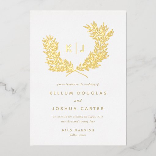 Distinguished Monogram Wedding Gold Foil Invitation | Zazzle