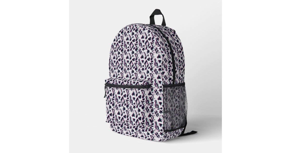 Distorted Musical Notes & Hearts Pattern Printed Backpack | Zazzle