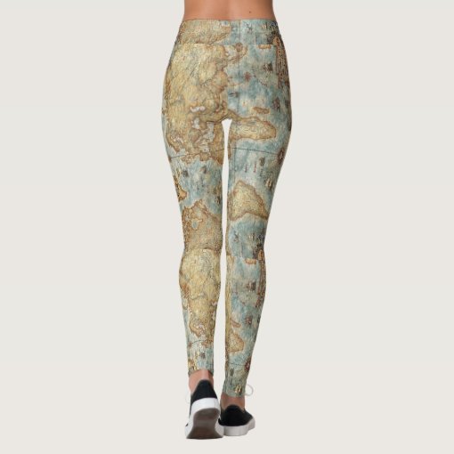 Distress Vintage antique drawn world map Leggings | Zazzle