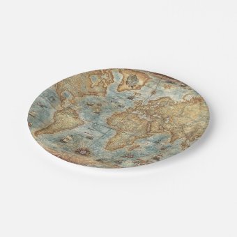 Distress Vintage antique drawn world map Paper Plates | Zazzle