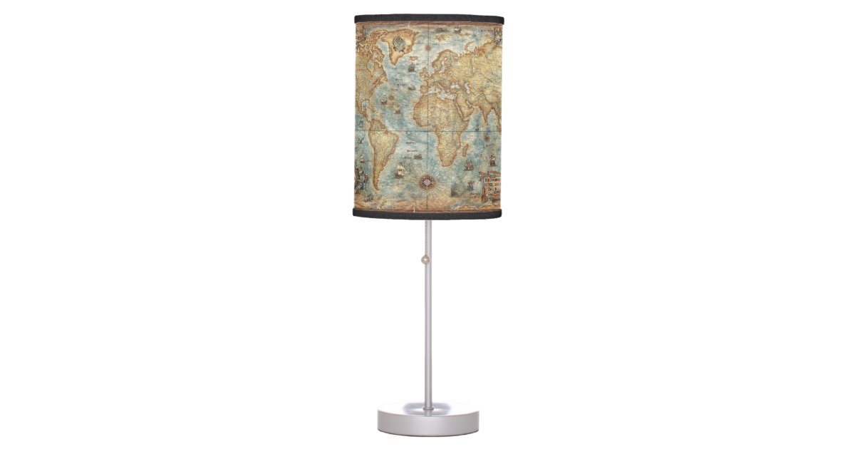 Distress Vintage antique drawn world map Table Lamp | Zazzle