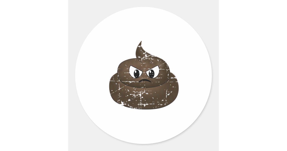 Distressed Angry Cartoon Poop Classic Round Sticker | Zazzle