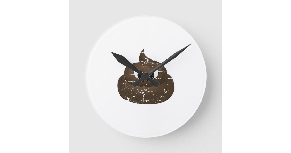 Distressed Angry Cartoon Poop Round Clock | Zazzle