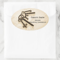 Distressed Antique Skeleton Keys on Key Ring Oval Sticker | Zazzle