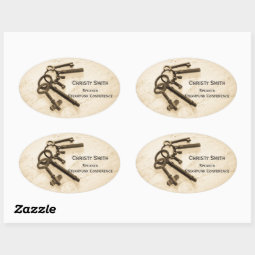 Distressed Antique Skeleton Keys on Key Ring Oval Sticker | Zazzle