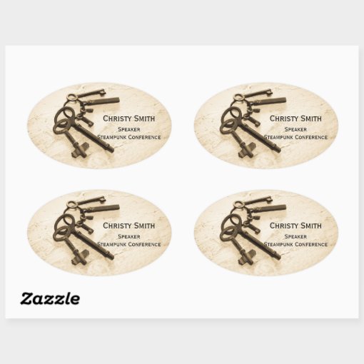 Distressed Antique Skeleton Keys on Key Ring Oval Sticker | Zazzle