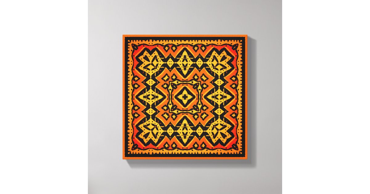 Distressed Aztec original orange and black tile Canvas Print | Zazzle