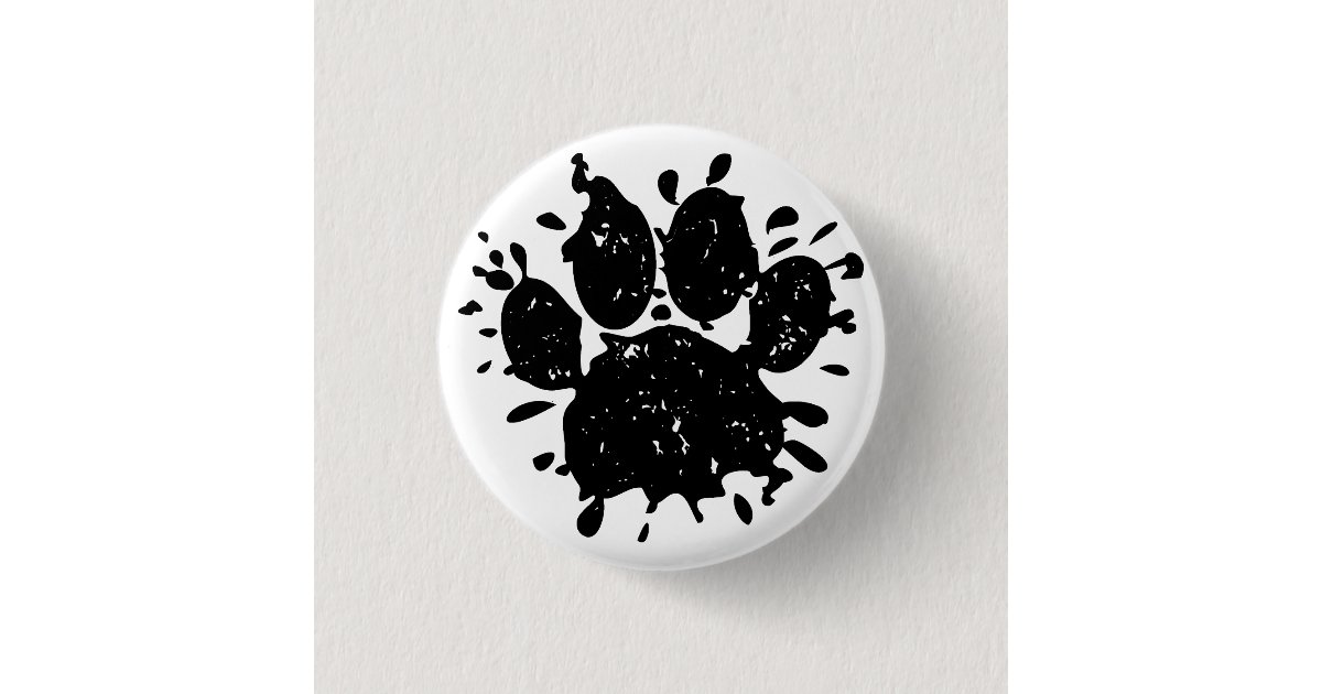 Distressed Black Paint Splatter Dog Paw Print Button | Zazzle