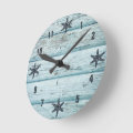 Distressed Blue Beach Wood Starfish Round Clock | Zazzle