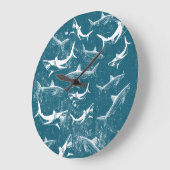 Distressed Blue Shark Pattern Large Clock | Zazzle