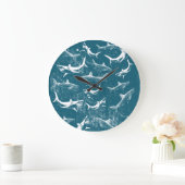 Distressed Blue Shark Pattern Large Clock | Zazzle