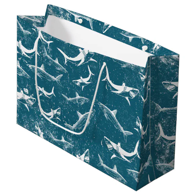 Distressed Blue Shark Pattern Large Gift Bag | Zazzle