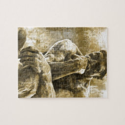 Distressed bronze statue Auguste Rodin the thinker Jigsaw Puzzle | Zazzle