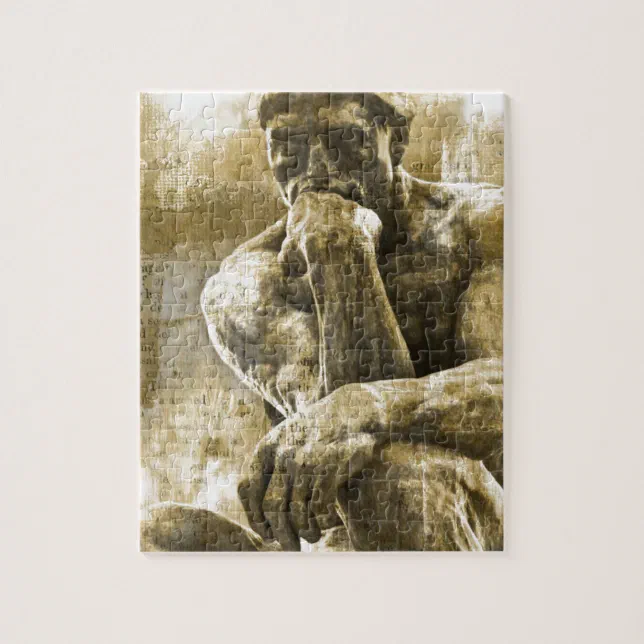 Distressed bronze statue Auguste Rodin the thinker Jigsaw Puzzle | Zazzle