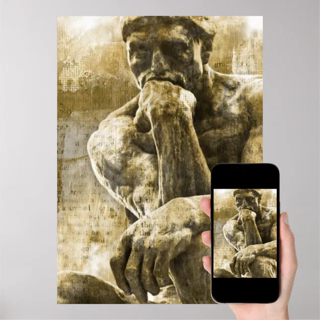 Distressed bronze statue Auguste Rodin the thinker Poster | Zazzle