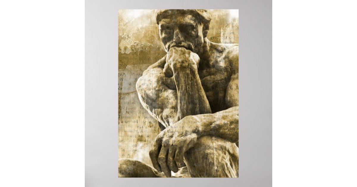 Distressed bronze statue Auguste Rodin the thinker Poster | Zazzle