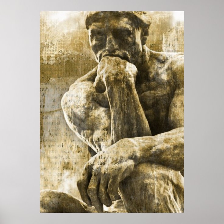 Distressed bronze statue Auguste Rodin the thinker Poster | Zazzle