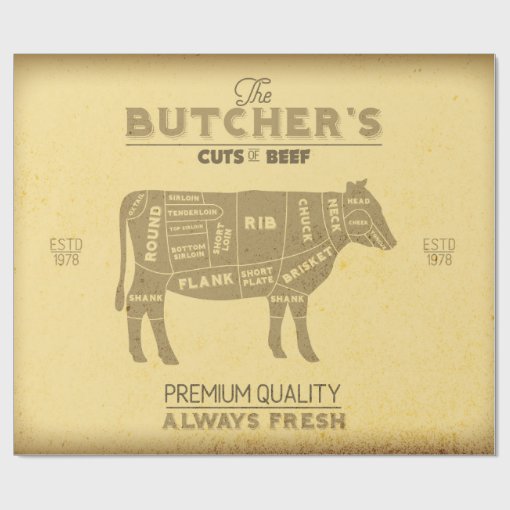 Distressed Butcher Cuts of Beef Cow Diagram Chef Wrapping Paper | Zazzle