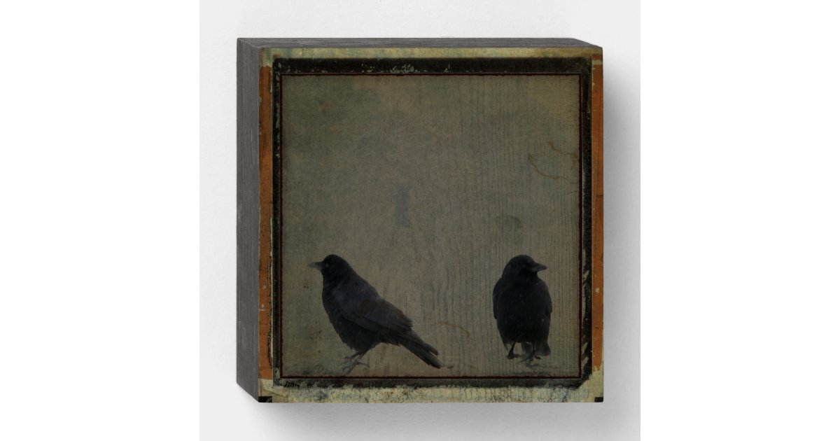 Distressed Crow Art Wooden Box Sign | Zazzle