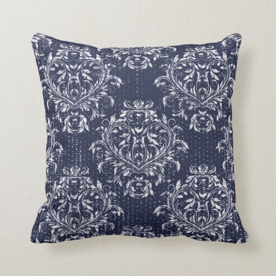 Distressed Damask Throw Pillow - Navy Blue | Zazzle.com