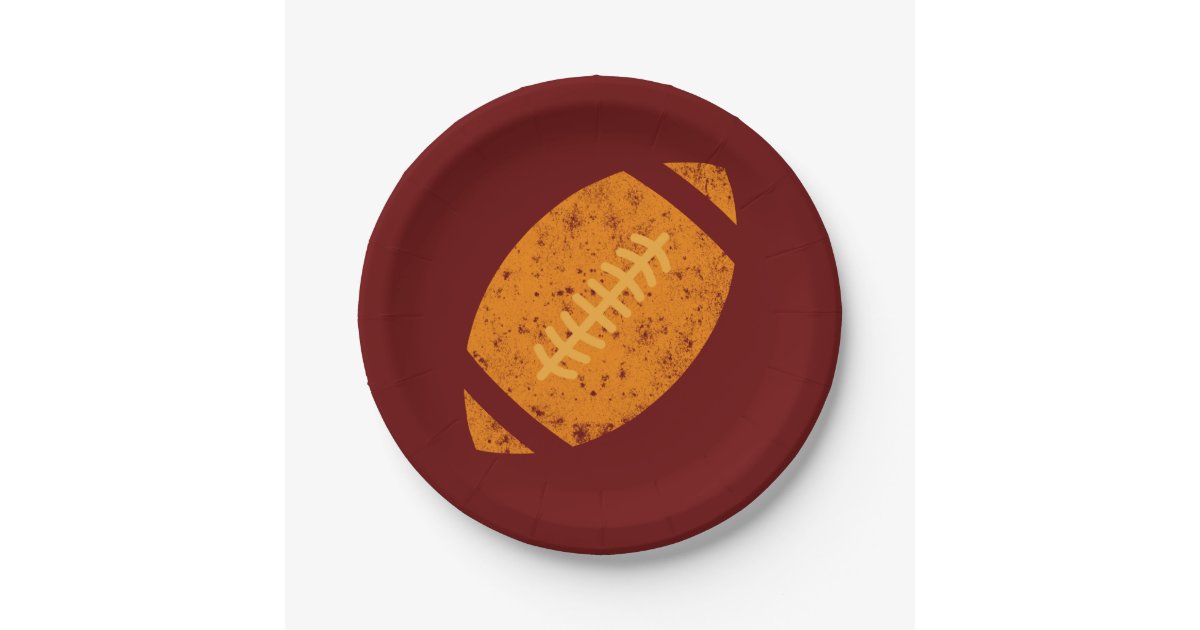 Distressed Football Birthday Party Maroon Gold Paper Plates | Zazzle