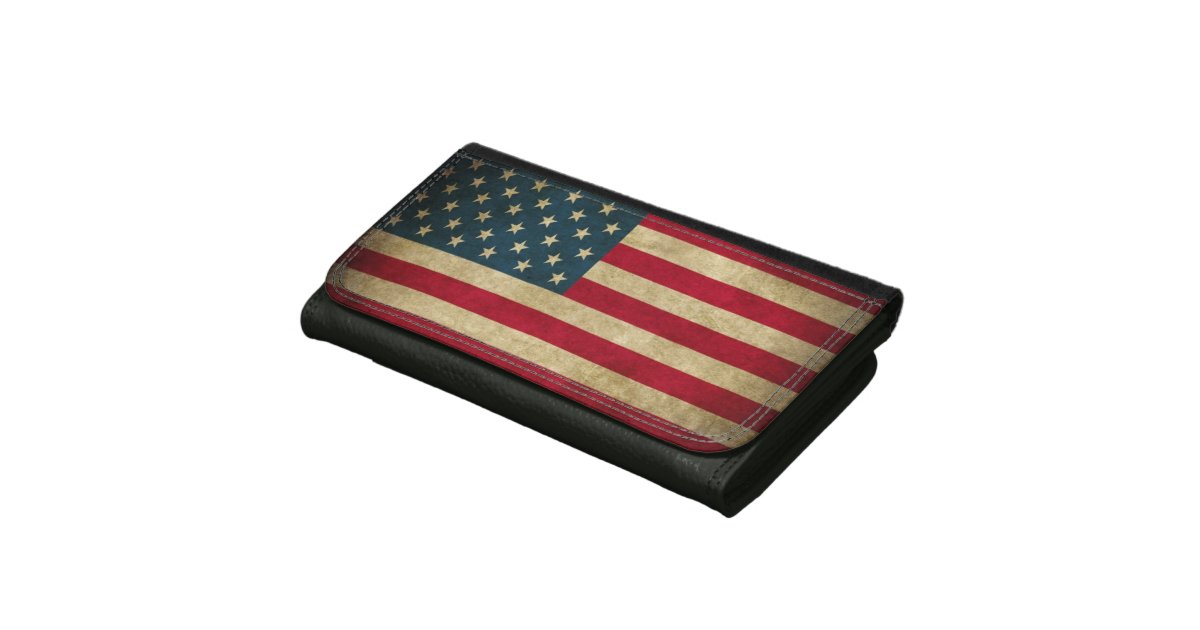 Distressed Grunge American Flag Leather Wallet For Women | Zazzle