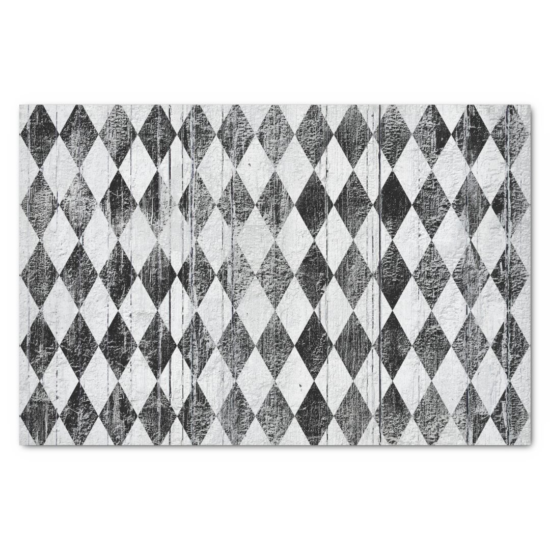 Distressed Harlequin Black and White Diamond Tissue Paper | Zazzle