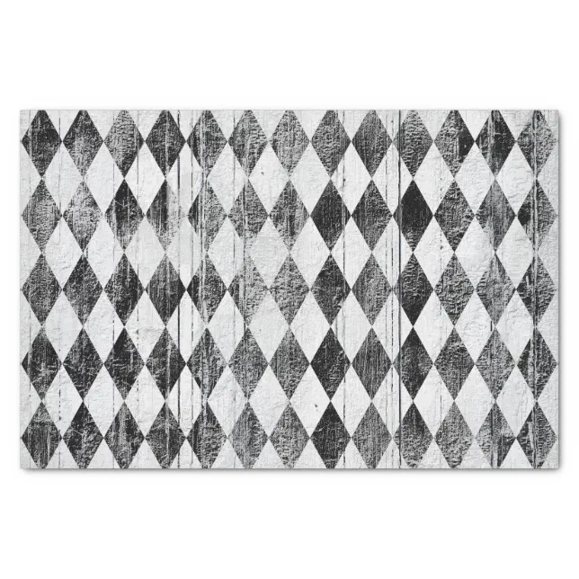 Distressed Harlequin Black and White Diamond Tissue Paper | Zazzle