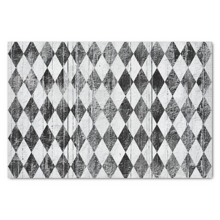 Distressed Harlequin Black and White Diamond Tissue Paper | Zazzle