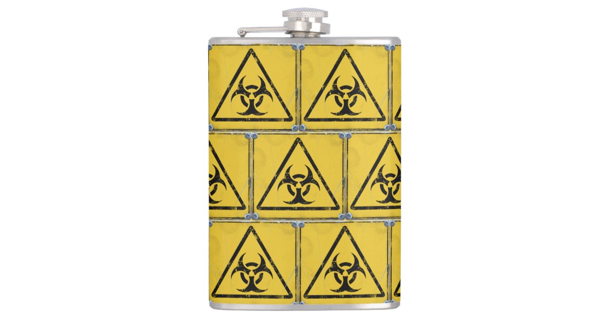 Distressed Hazard Warning Symbol V2 Flask | Zazzle