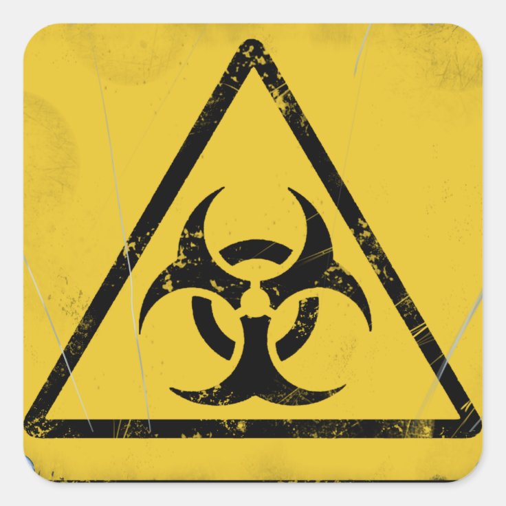 Distressed Hazard Warning Symbol V2 Square Sticker | Zazzle