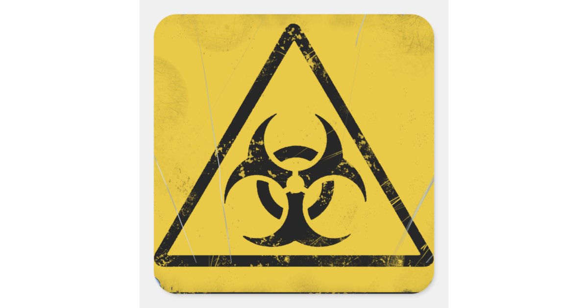 Distressed Hazard Warning Symbol V2 Square Sticker | Zazzle