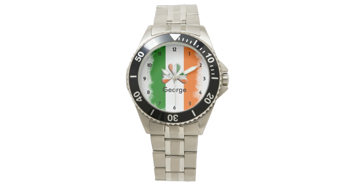 Distressed Irish Tri Colors Shamrock Personalized Watch | Zazzle
