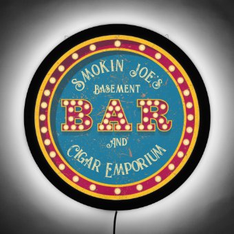 Distressed Old Fashioned Personalized Home Bar LED Sign | Zazzle