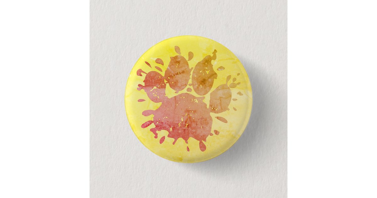 Distressed Paint Splatter Dog Paw Print Button | Zazzle