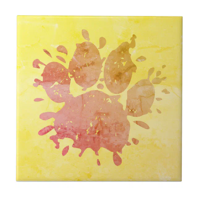 Distressed Paint Splatter Dog Paw Print Ceramic Tile | Zazzle