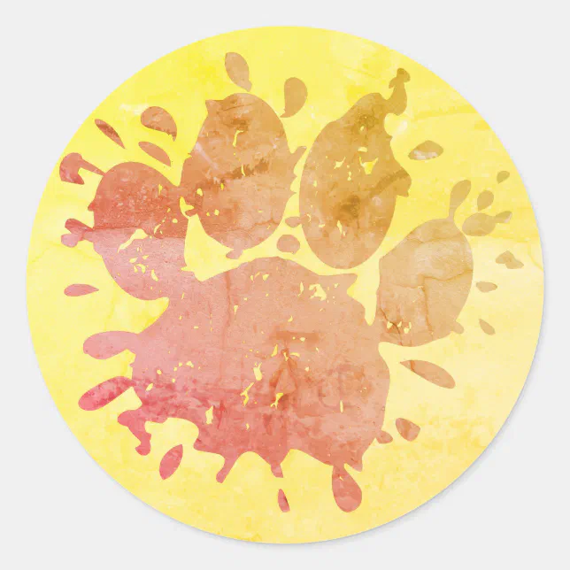 Distressed Paint Splatter Dog Paw Print Classic Round Sticker | Zazzle