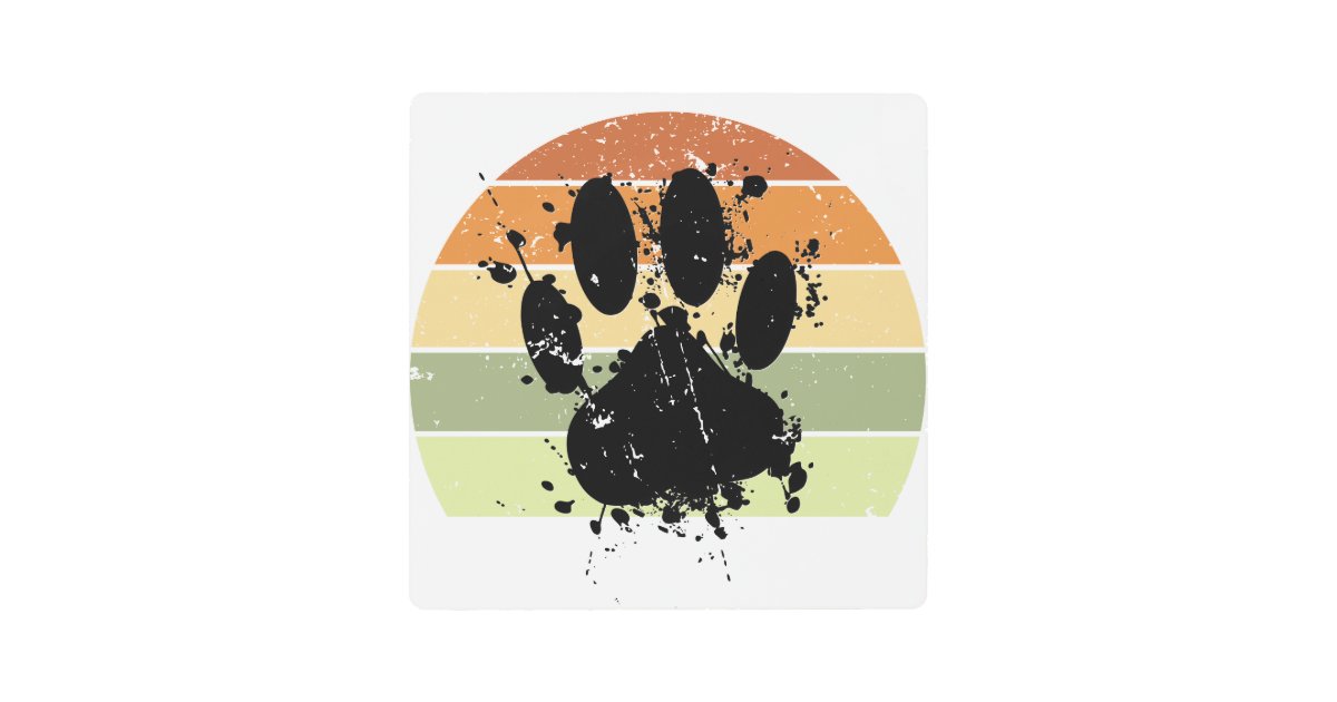 Distressed Paint Splatter Dog Paw Retro Sunset Metal Print | Zazzle