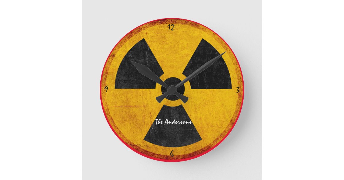 Distressed Radiation Symbol Round Clock | Zazzle