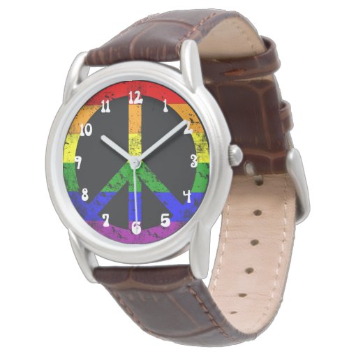 Distressed Rainbow Flag Peace sign Watch | Zazzle