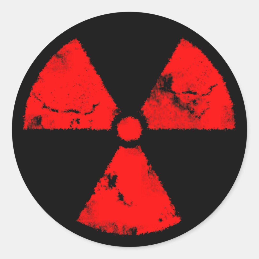 Distressed Red Radiation Symbol Sticker | Zazzle