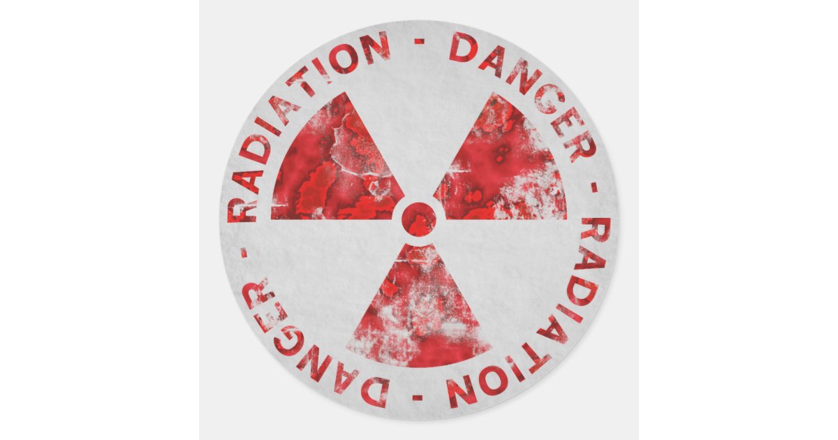 Distressed Red Radiation Symbol Sticker | Zazzle