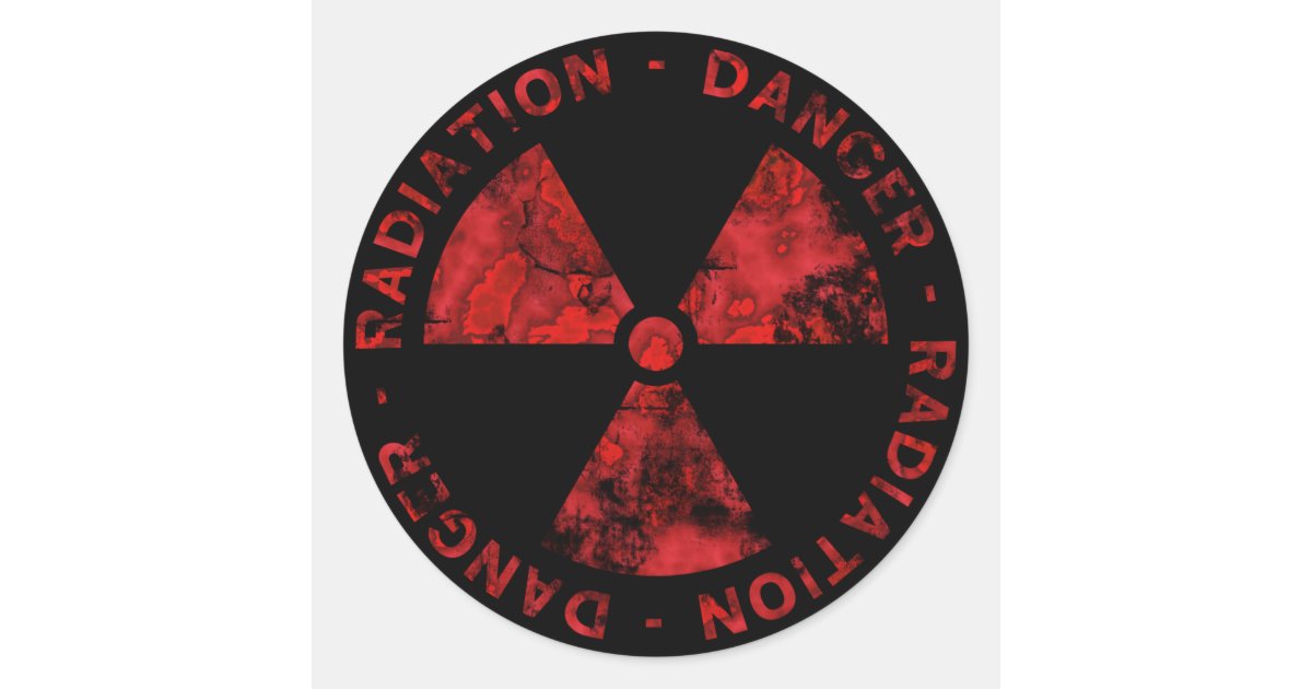 Distressed Red Radiation Symbol Sticker | Zazzle